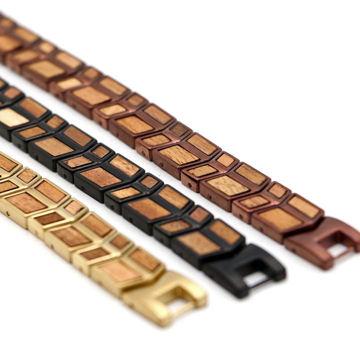 Hawaiian Koa and Stainless Steel Arrow Bracelet Mens - Gold | KoaWood Ranch