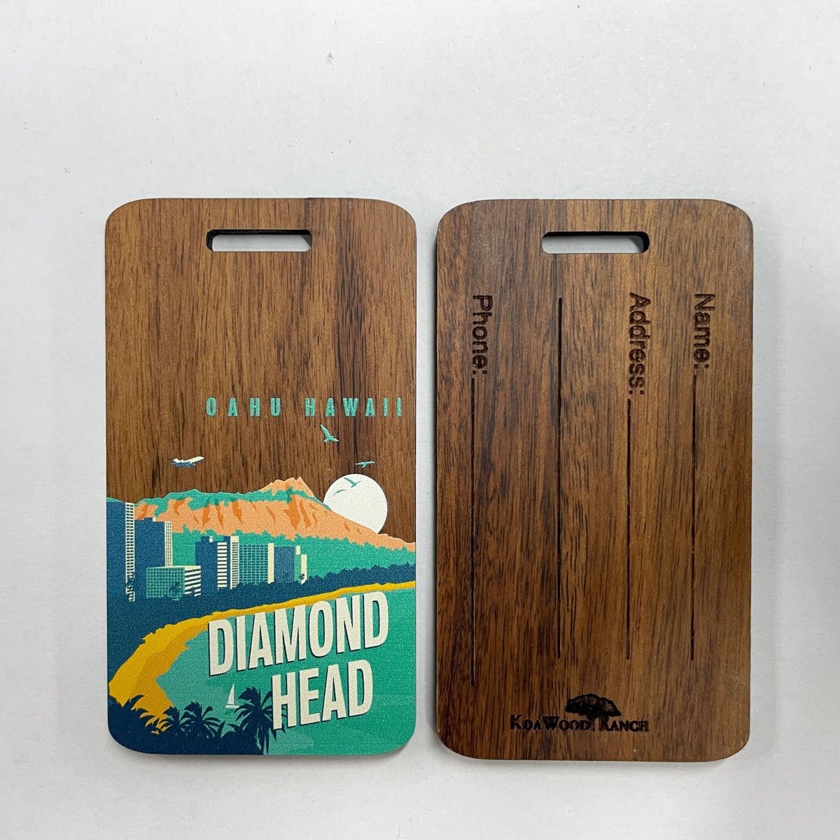 Koa Wood Luggage Tag - Diamond Head | KoaWood Ranch