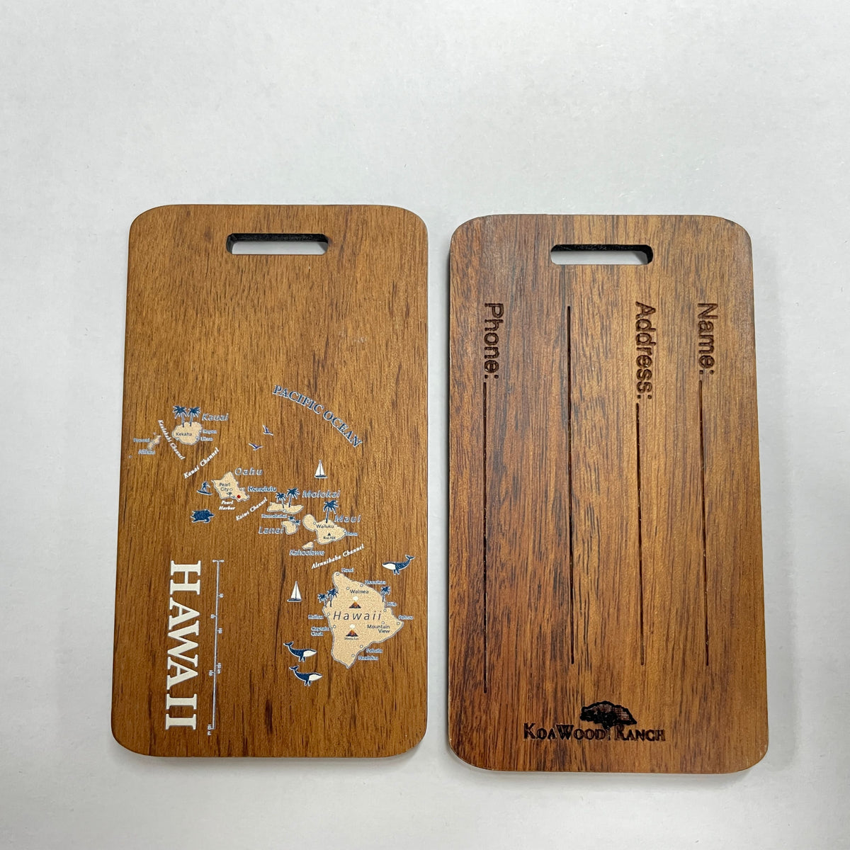 Koa Wood Luggage Tag - Hawaiian Islands Map | KoaWood Ranch