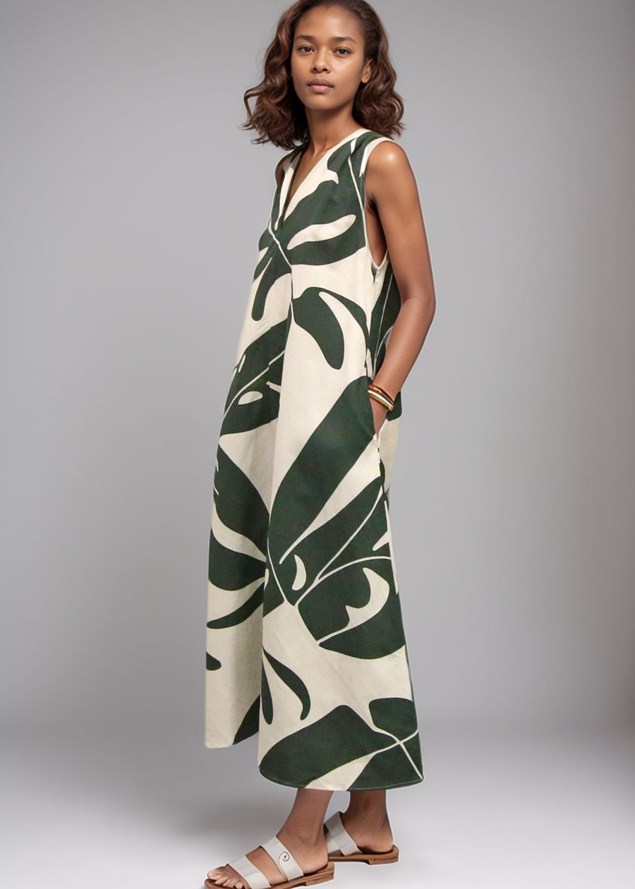 Mauka Midi Dress - Forest Leaves Green by Aloha Coastal | KoaWood Ranch